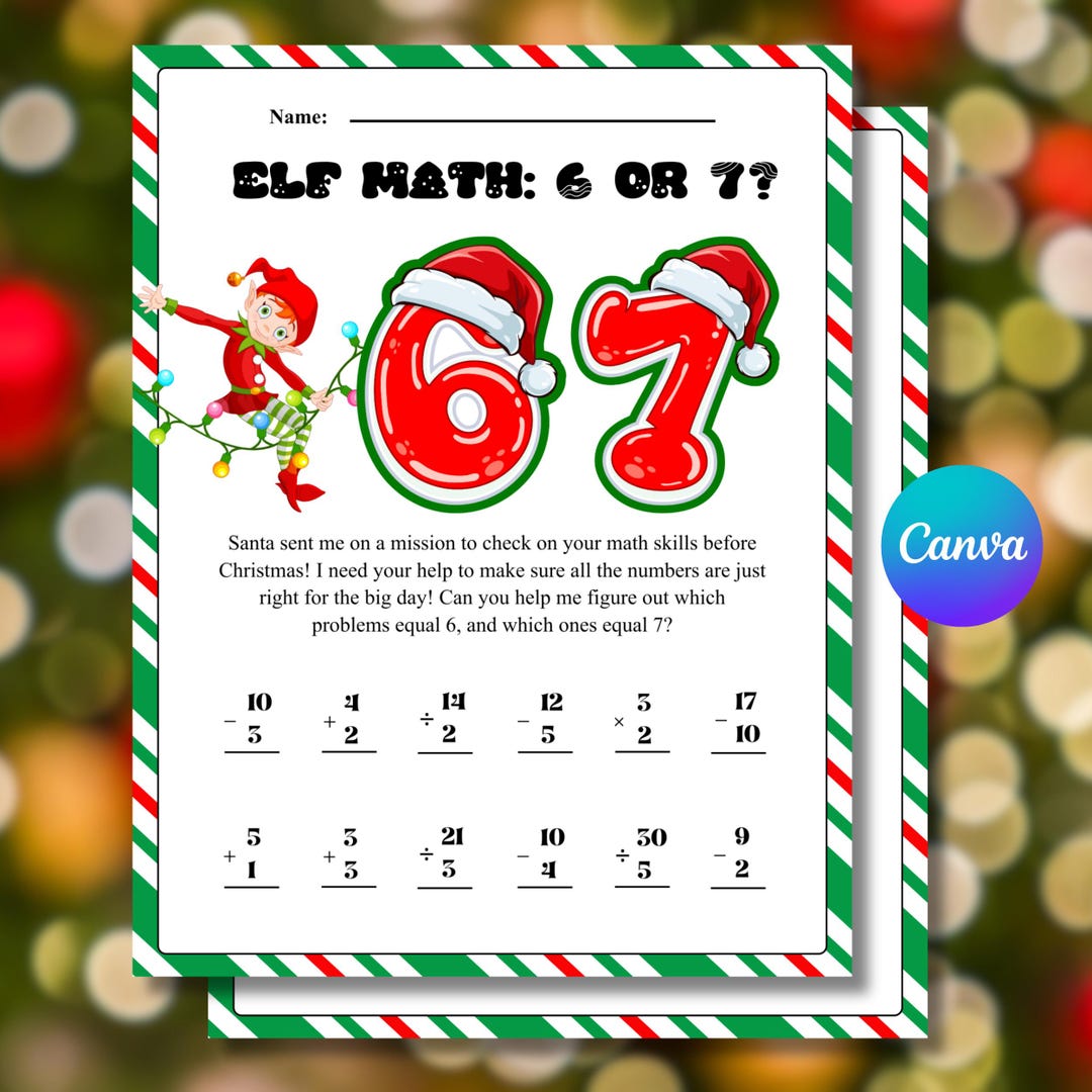 Elf 6 7 Math Worksheet Printable, 67 Elf Prop, Elf Arrival, Six Seven ...