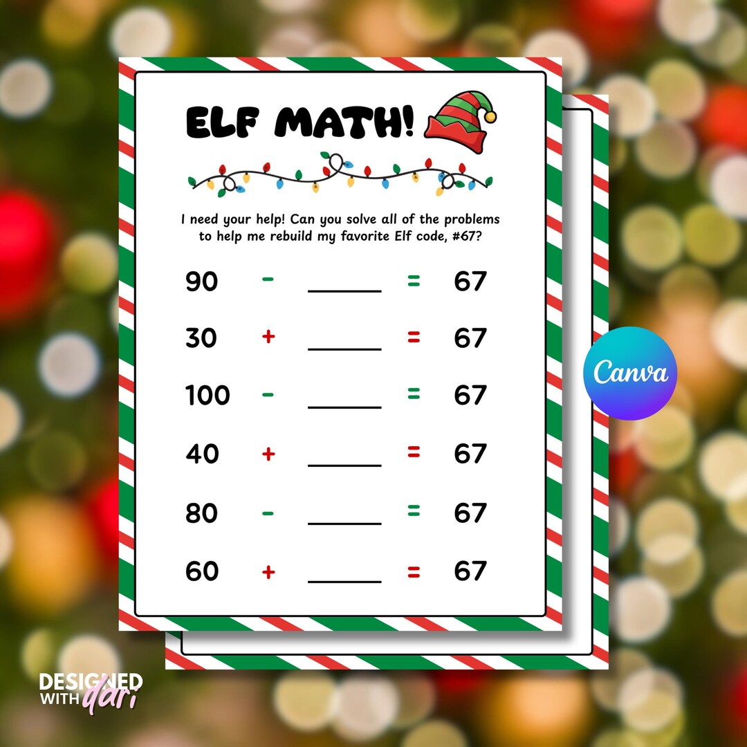 67 Elf Themed Math Worksheet Printable, Elf 67 Activity Sheet, 67 Math ...