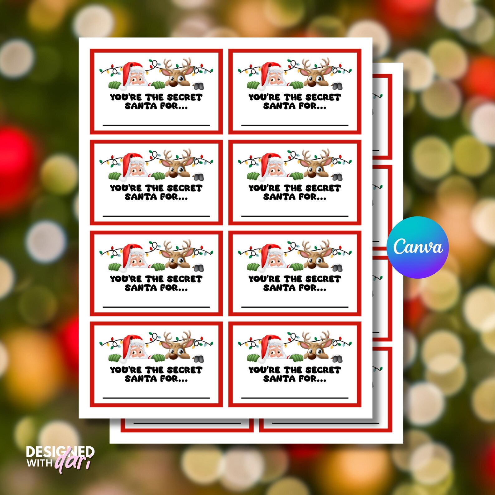 Printable Secret Santa Cards for Drawing Office Party, Secret Santa ...