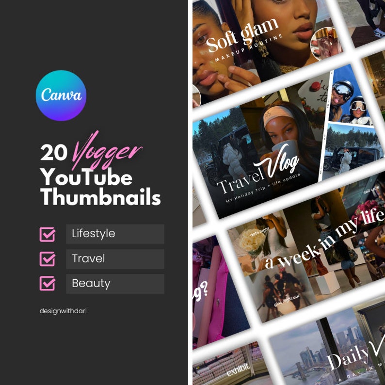 20 Youtube Thumbnail Templates for Vloggers Lifestyle, Fashion, Beauty ...