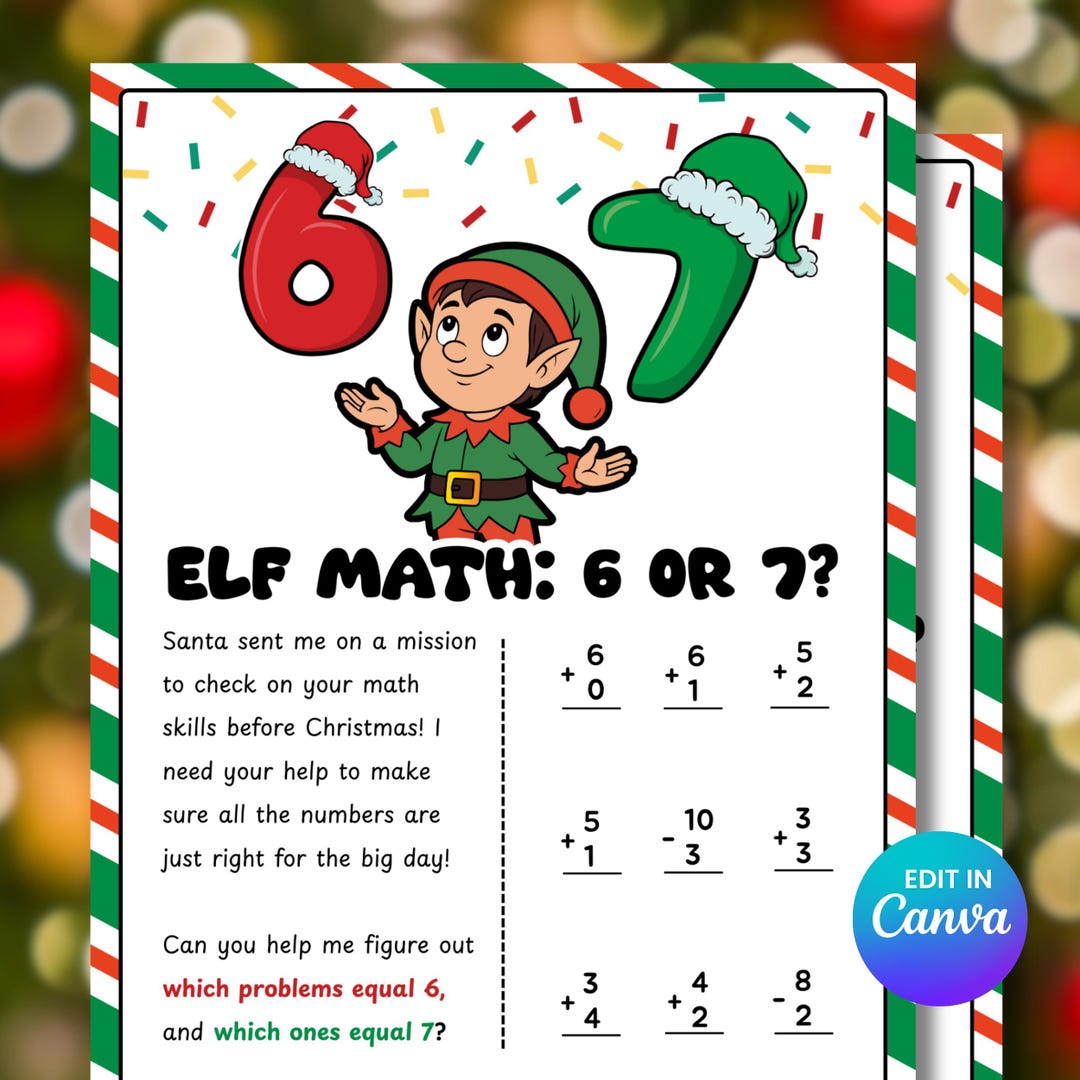 Printable 67 Elf Math Worksheet, Elf 67 Activity Page for Christmas, 67 ...
