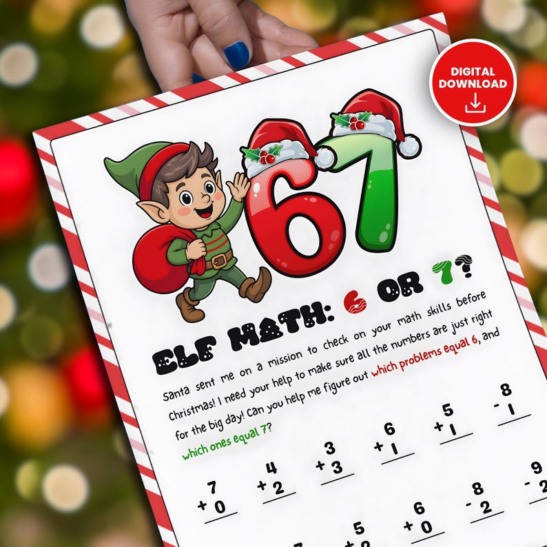 6 7 Elf Math Worksheet, Printable for Kids | Fun Elf Worksheets, 67 Elf ...