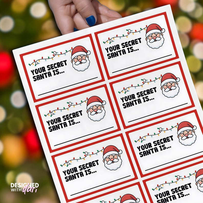 Printable Secret Santa Name Draw Cards, for Office Party, Secret Santa ...