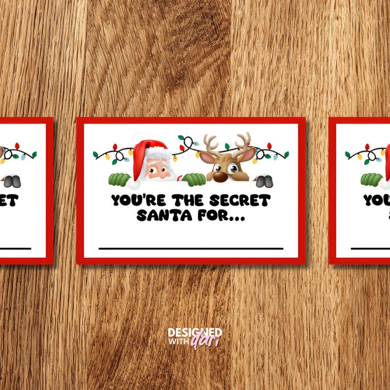 Printable Secret Santa Cards for Drawing Office Party, Secret Santa ...
