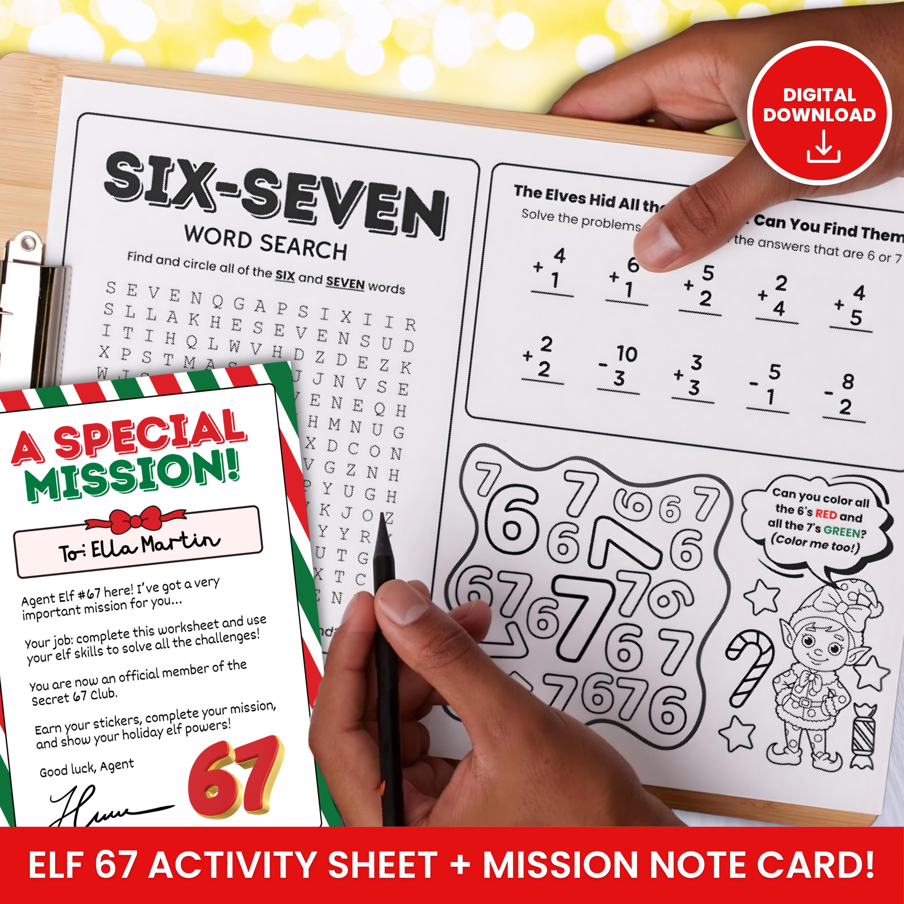 67 Elf Themed Math Worksheet, Elf 67 Printable Worksheet, Elf Arrival ...