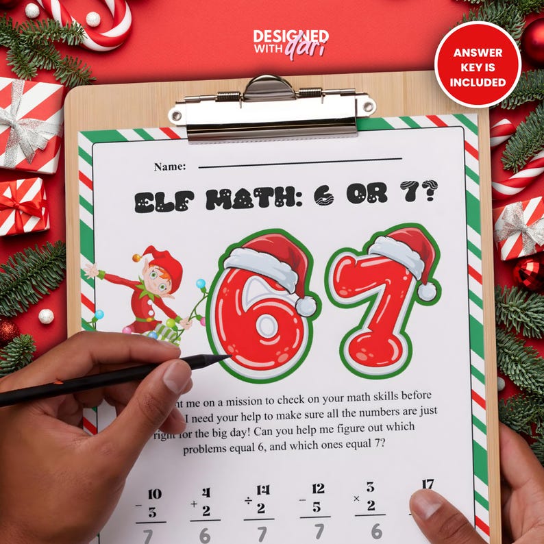 Elf 6 7 Math Worksheet Printable, 67 Elf Prop, Elf Arrival, Six Seven ...