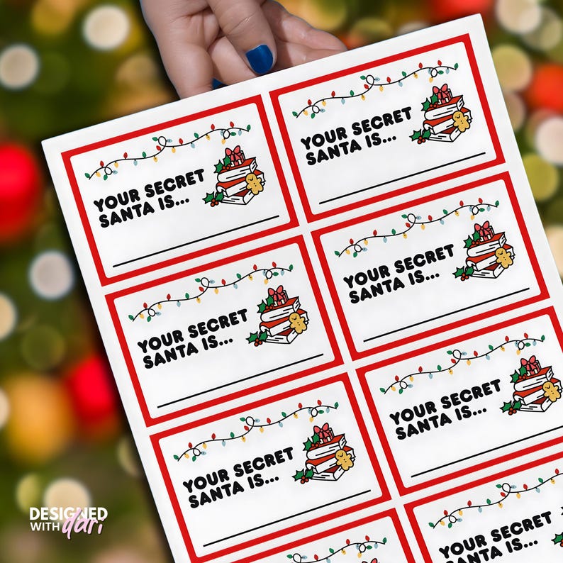 Printable Secret Santa Cards for Drawing Book Club, Secret Santa ...