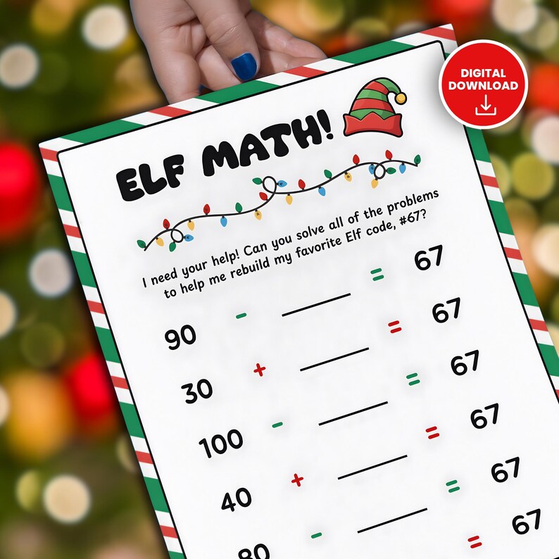 67 Elf Themed Math Worksheet Printable, Elf 67 Activity Sheet, 67 Math ...
