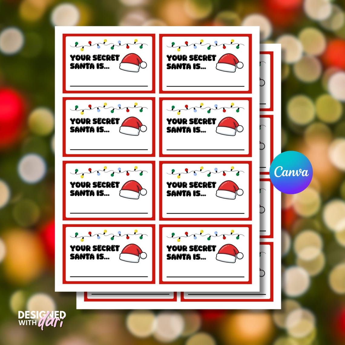 Printable Secret Santa Cards for Drawing Office Party, Secret Santa ...