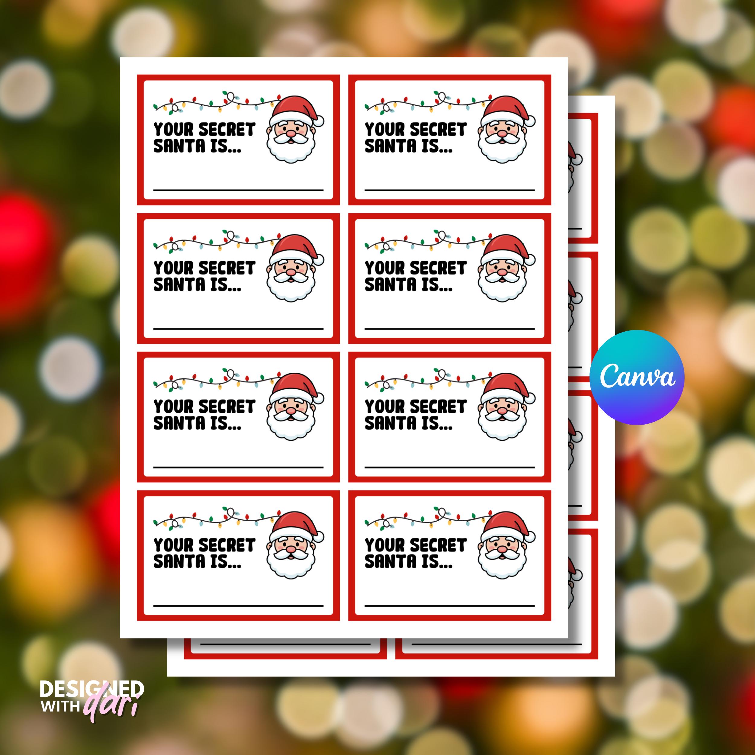 Printable Secret Santa Name Draw Cards, for Office Party, Secret Santa ...