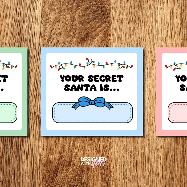 Printable Secret Santa Cards for Drawing Office Party, Secret Santa ...