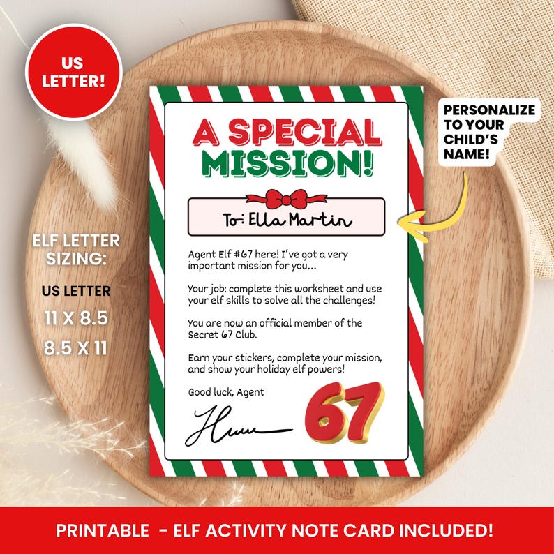 67 Elf Themed Math Worksheet, Elf 67 Printable Worksheet, Elf Arrival ...