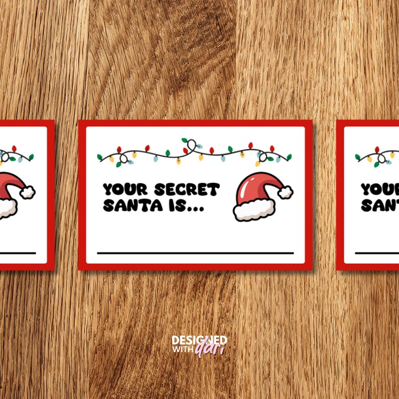 Printable Secret Santa Cards for Drawing Office Party, Secret Santa ...