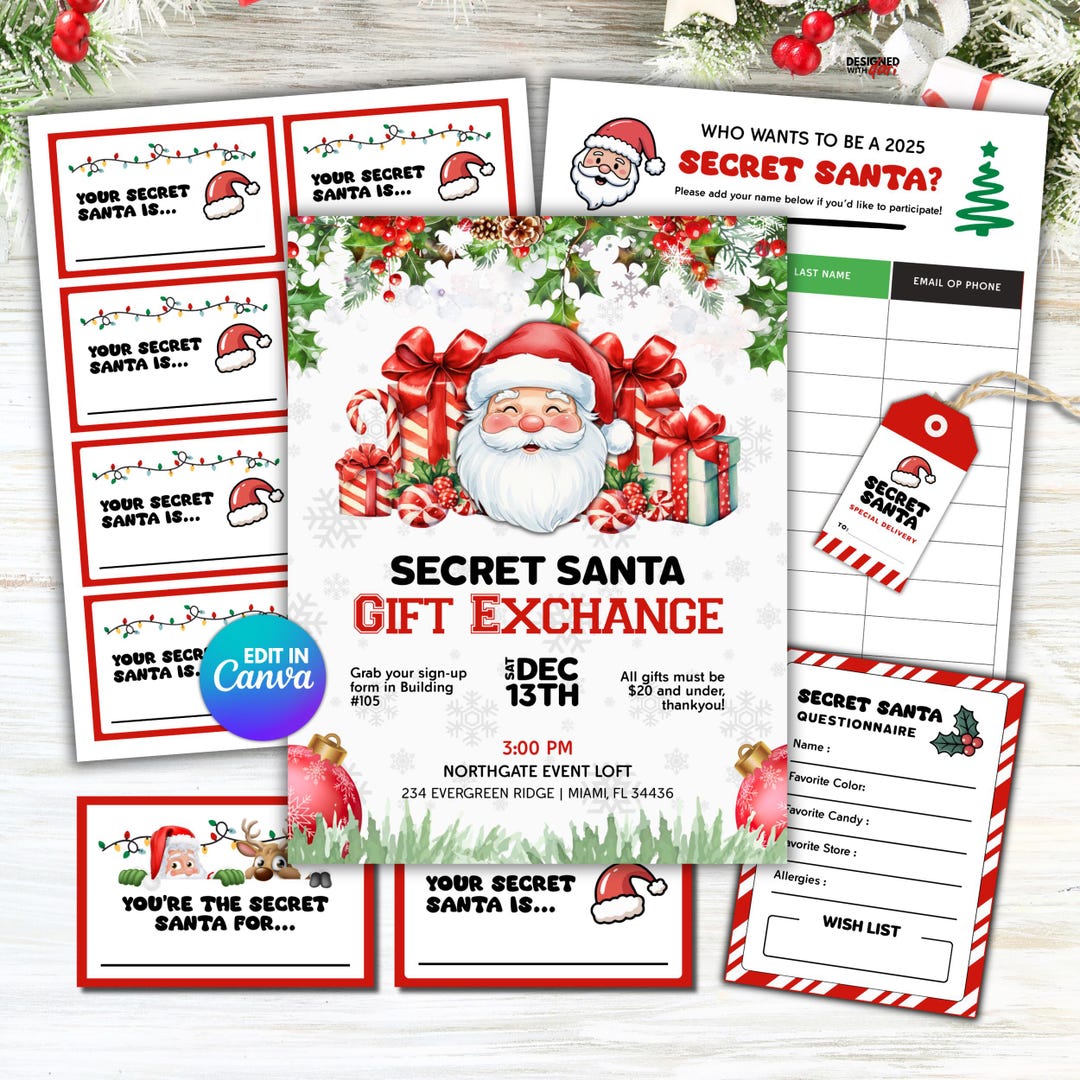 Printable Secret Santa Templates: Secret Santa Drawing Cards Office ...