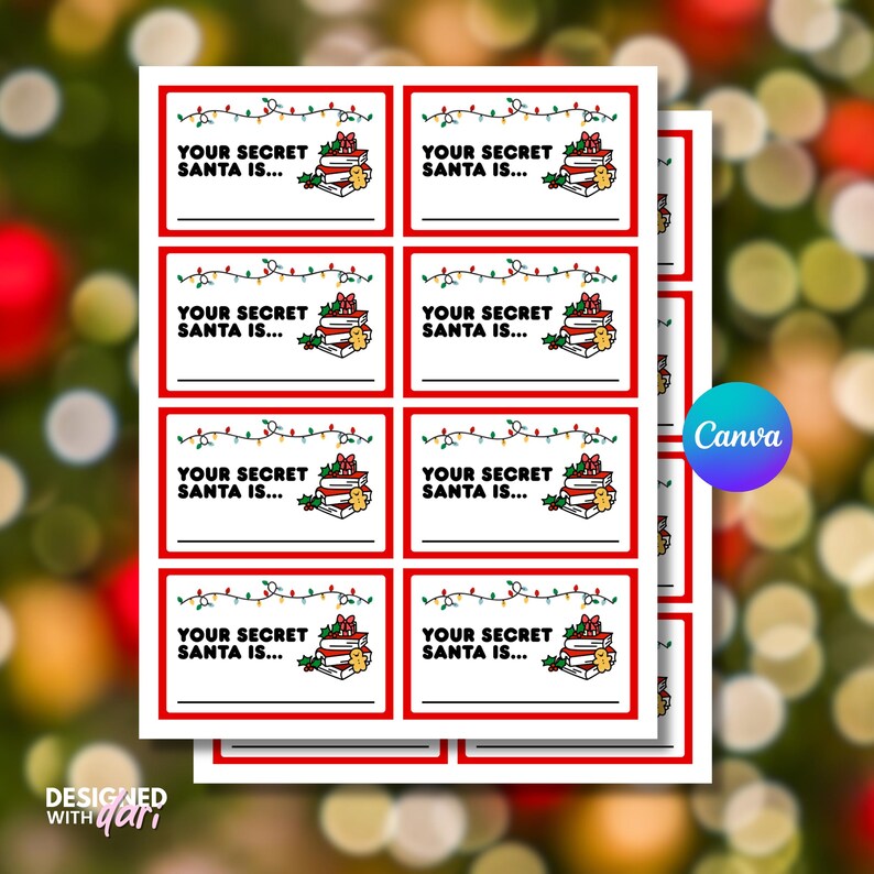 Printable Secret Santa Cards for Drawing Book Club, Secret Santa ...