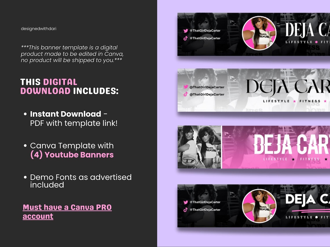 DIY Youtube Banner Kit: Editable Canva Templates (digital Download ...