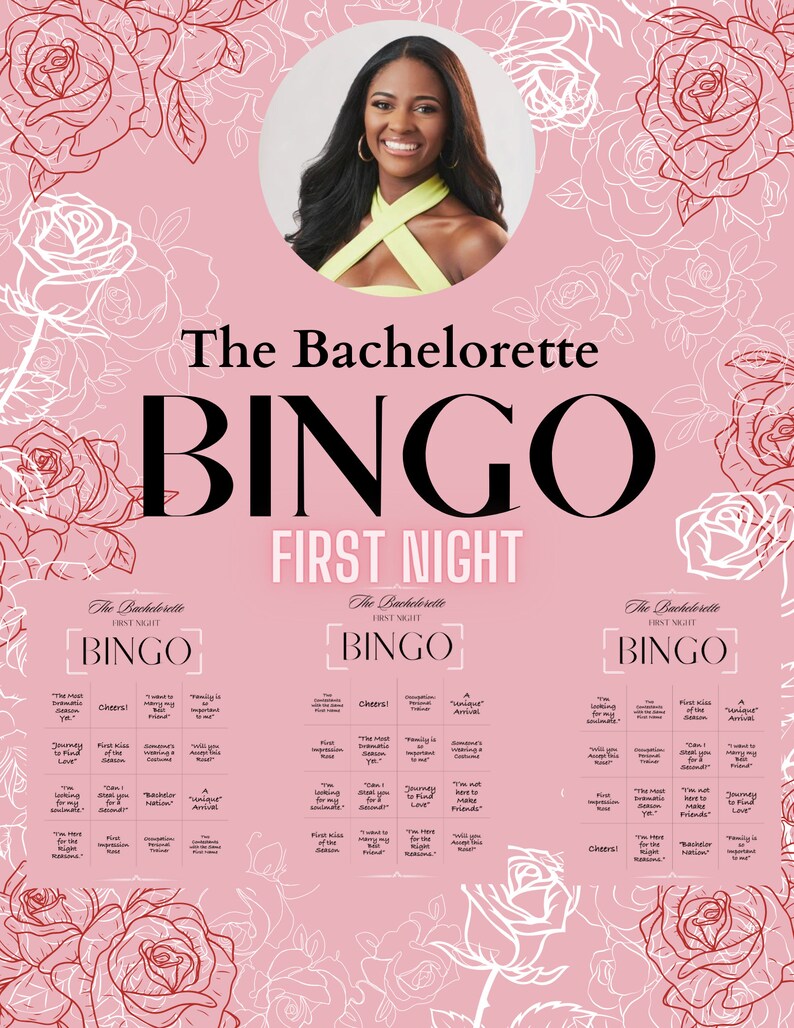 Bachelorette TV Show - First Night Instant Download Bingo Game - 5 ...