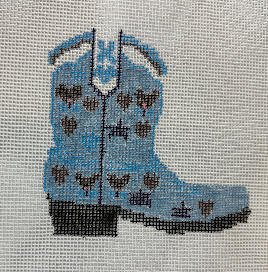 Cowgirl Cowboy Boot Western Texas Cute Needlepoint Canvas - 14in Mesh - Hand Painted - 9 X 11 ...