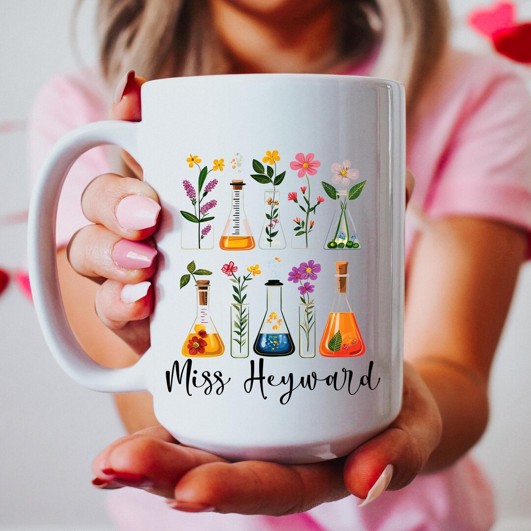 Personalized Science Ceramic Mug, Floral Beaker Coffee Cup, Chemistry ...
