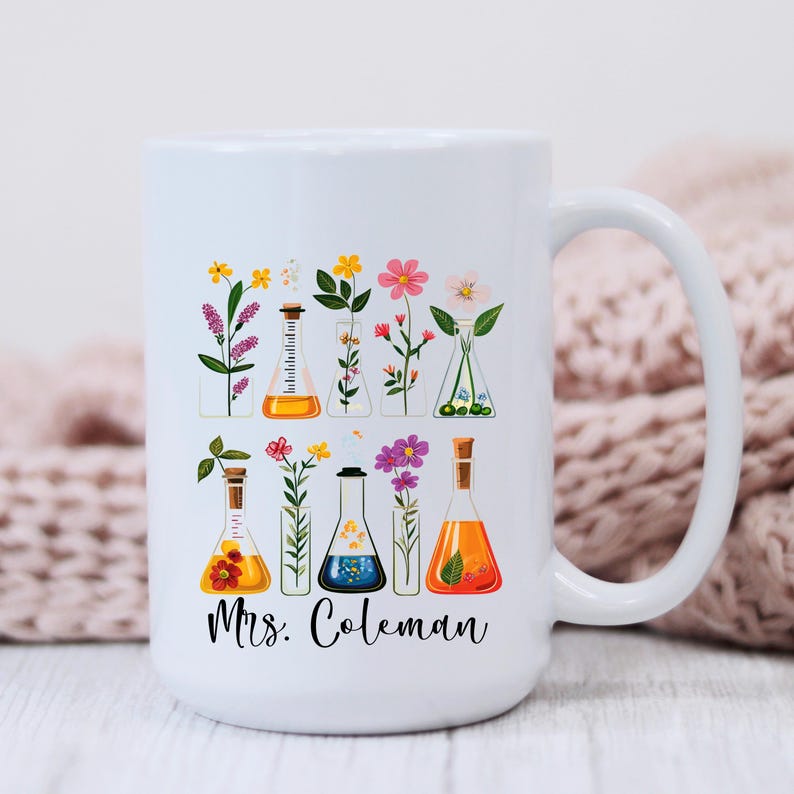 Personalized Science Ceramic Mug, Floral Beaker Coffee Cup, Chemistry ...