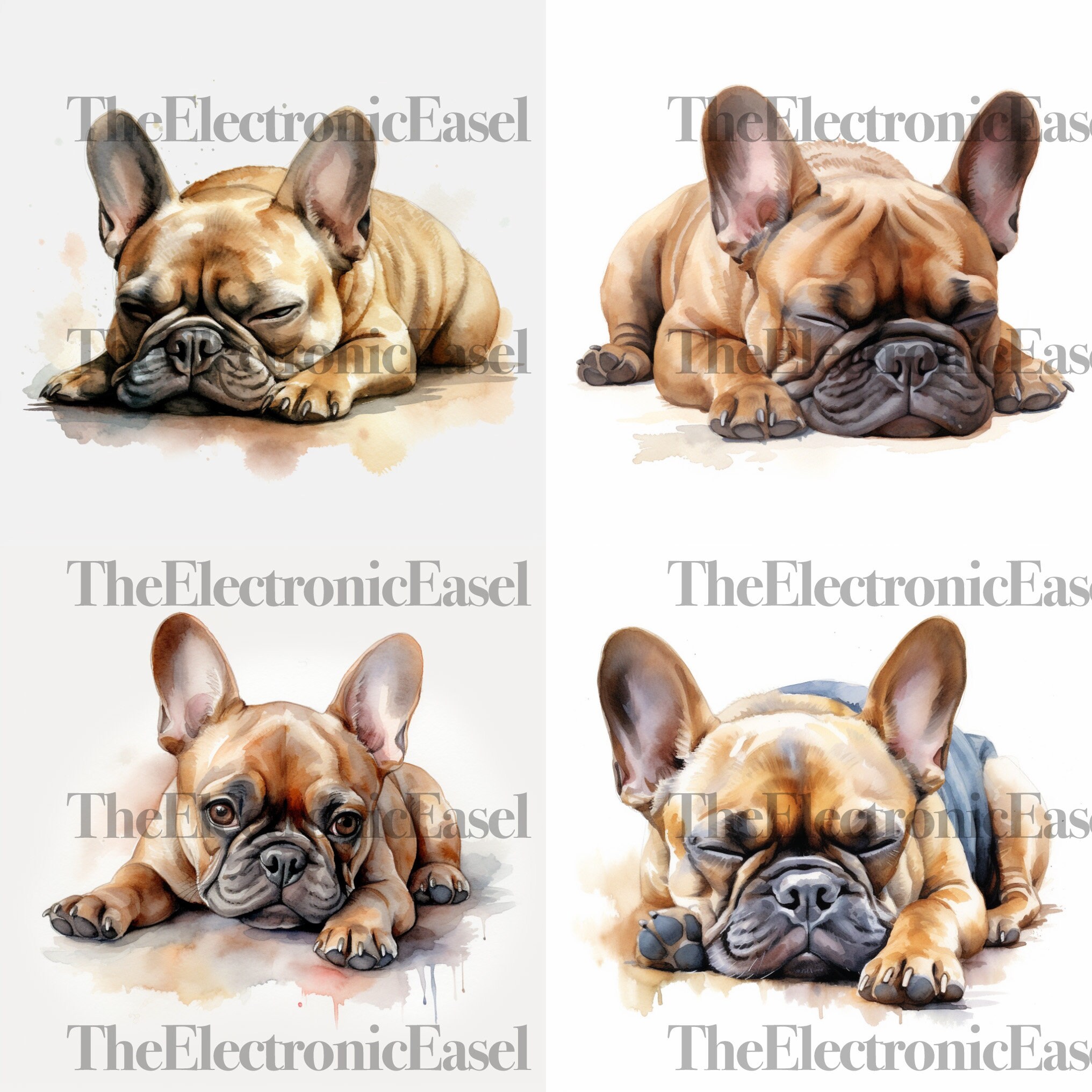Watercolor French Bulldogs, 52 Images, 8k, High-resolution, PNG Format ...
