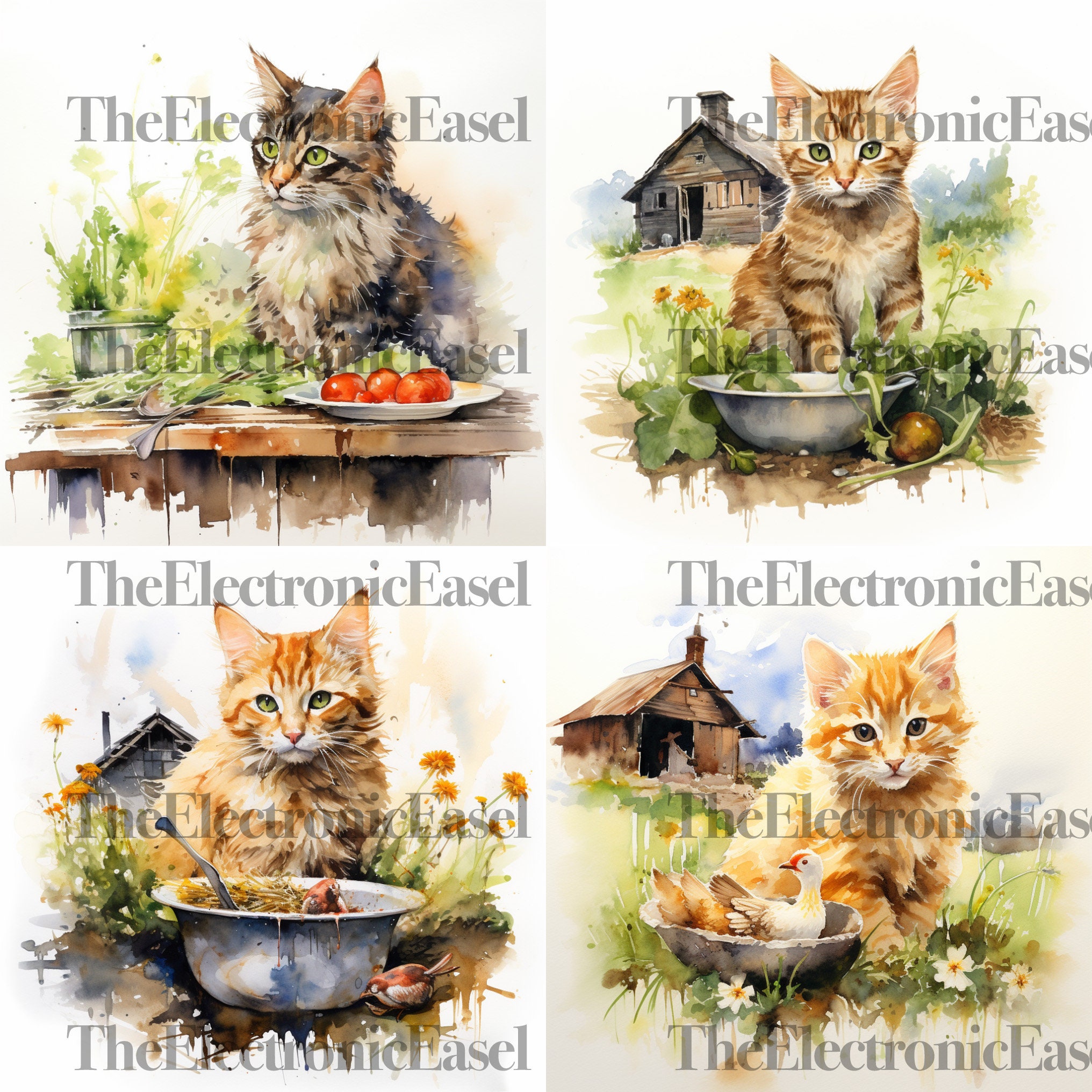 Watercolor Farm Yard Animals, 75 Images, 8k, High-resolution, PNG ...