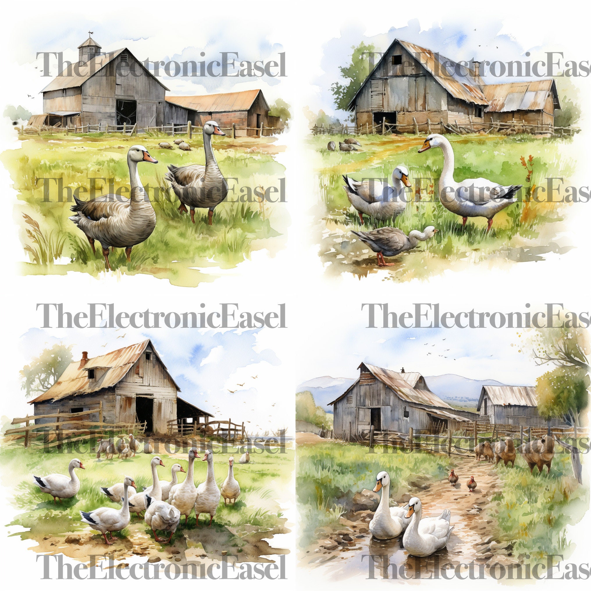 Watercolor Farm Yard Animals, 75 Images, 8k, High-resolution, PNG ...
