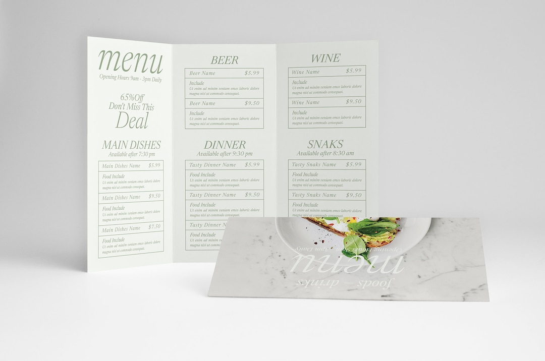 Trifold Food Menu Restaurant Menu Fully Editable Menu Template, Cafe ...