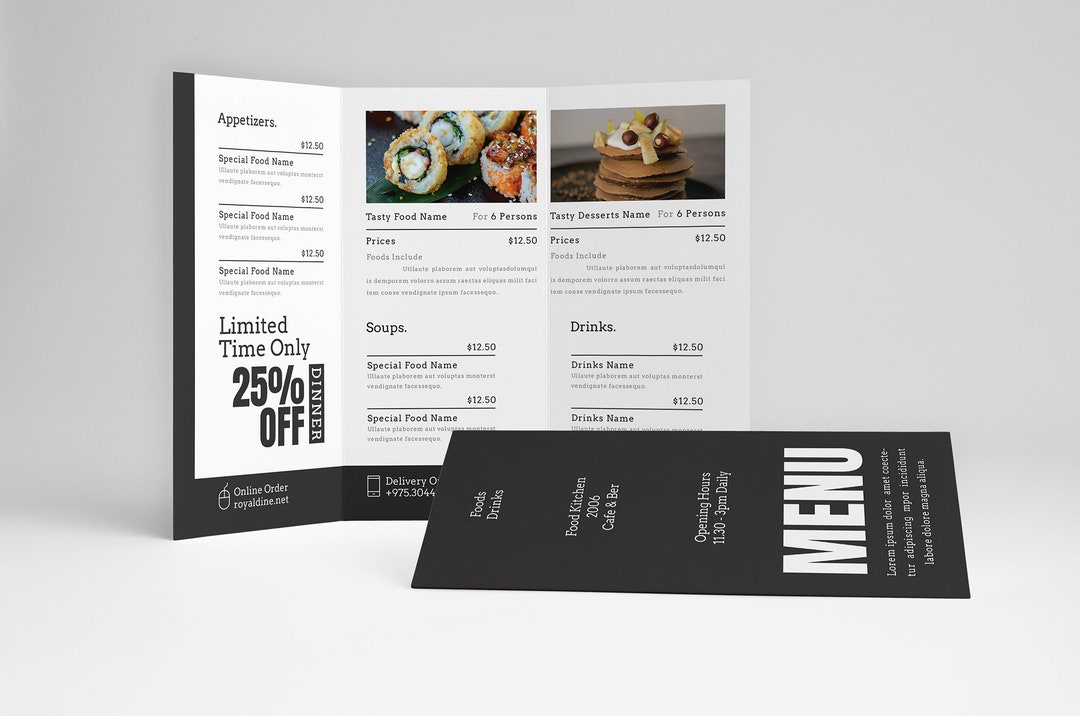 Trifold Food Menu Restaurant Menu Fully Editable Menu Template, Cafe ...