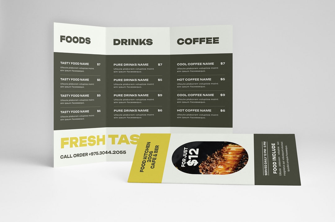 Trifold Food Menu Restaurant Menu Fully Editable Menu Template, Cafe ...
