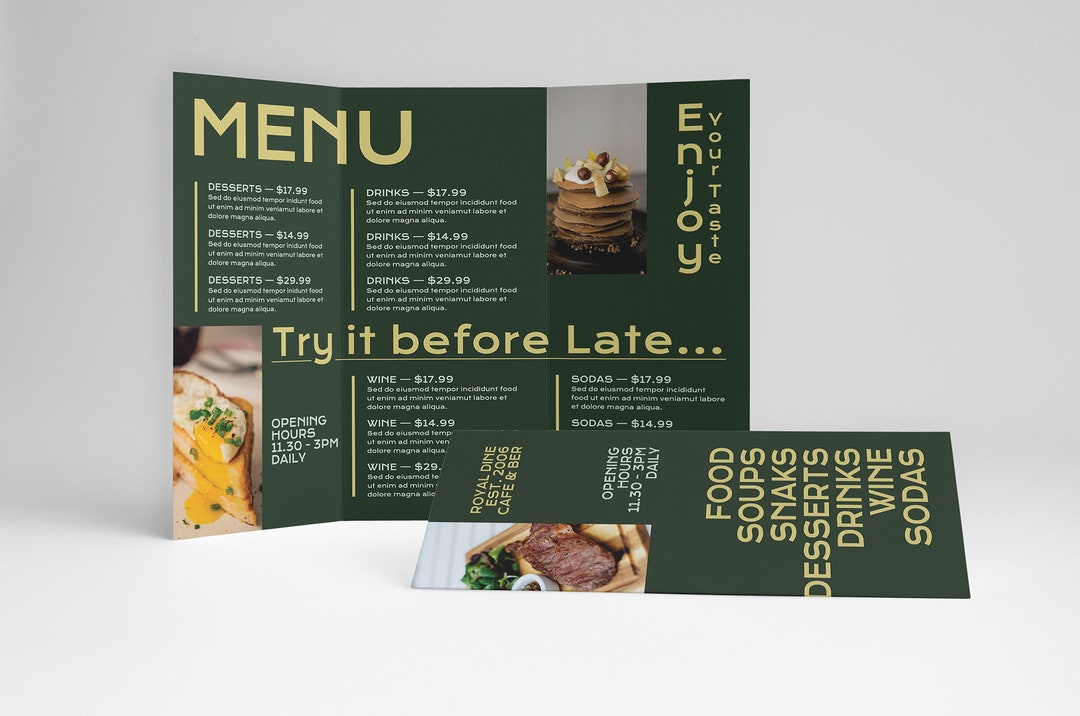 Trifold Food Menu Restaurant Menu Fully Editable Menu Template, Cafe ...
