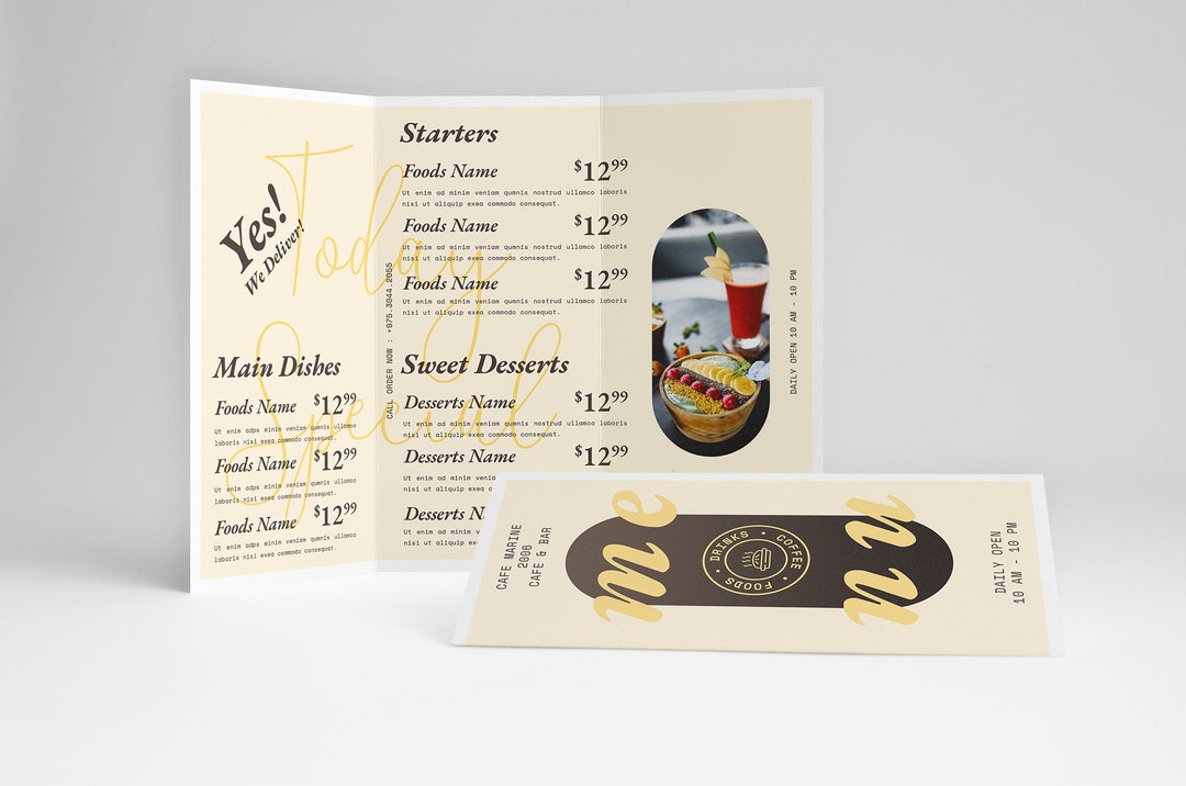 Trifold Food Menu Restaurant Menu Fully Editable Menu Template, Cafe ...