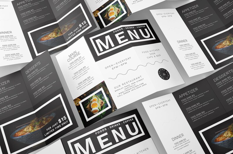 Trifold Food Menu Restaurant Menu Fully Editable Menu Template, Cafe ...