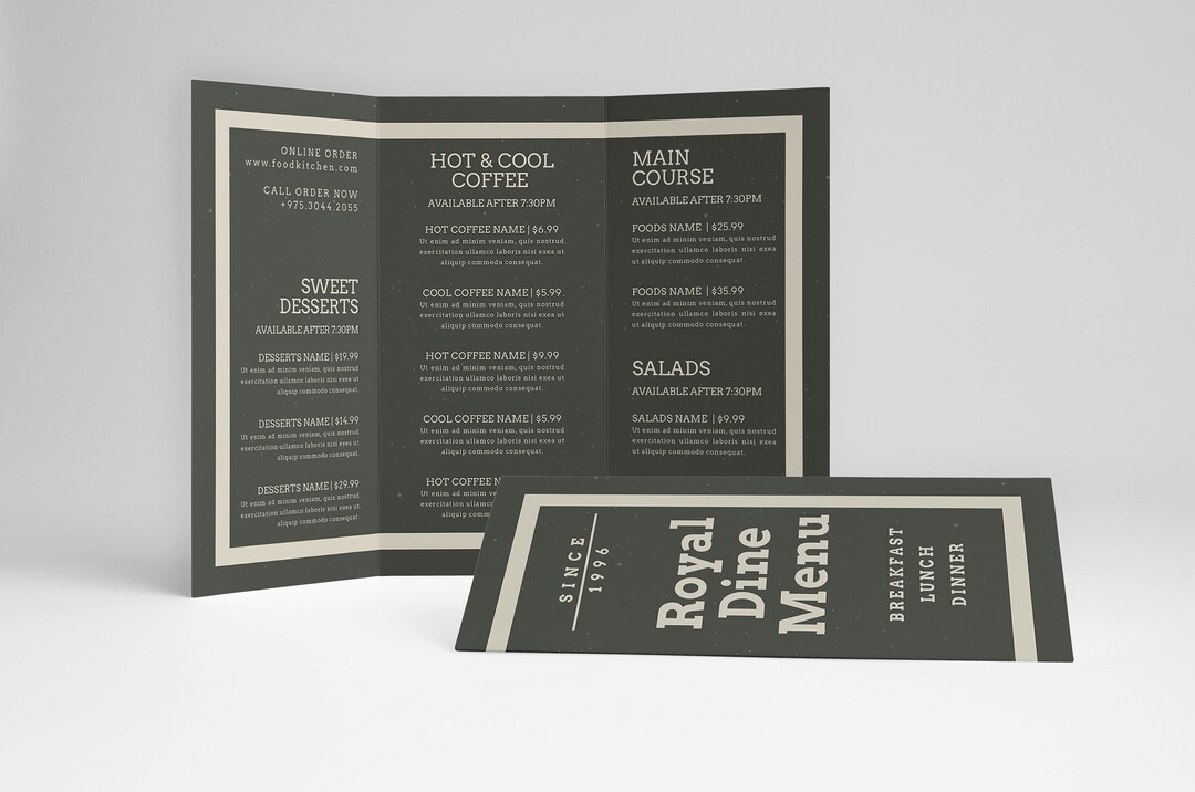 Trifold Food Menu Restaurant Menu Fully Editable Menu Template, Cafe ...