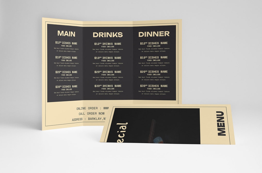 Trifold Food Menu Restaurant Menu Fully Editable Menu Template, Cafe ...