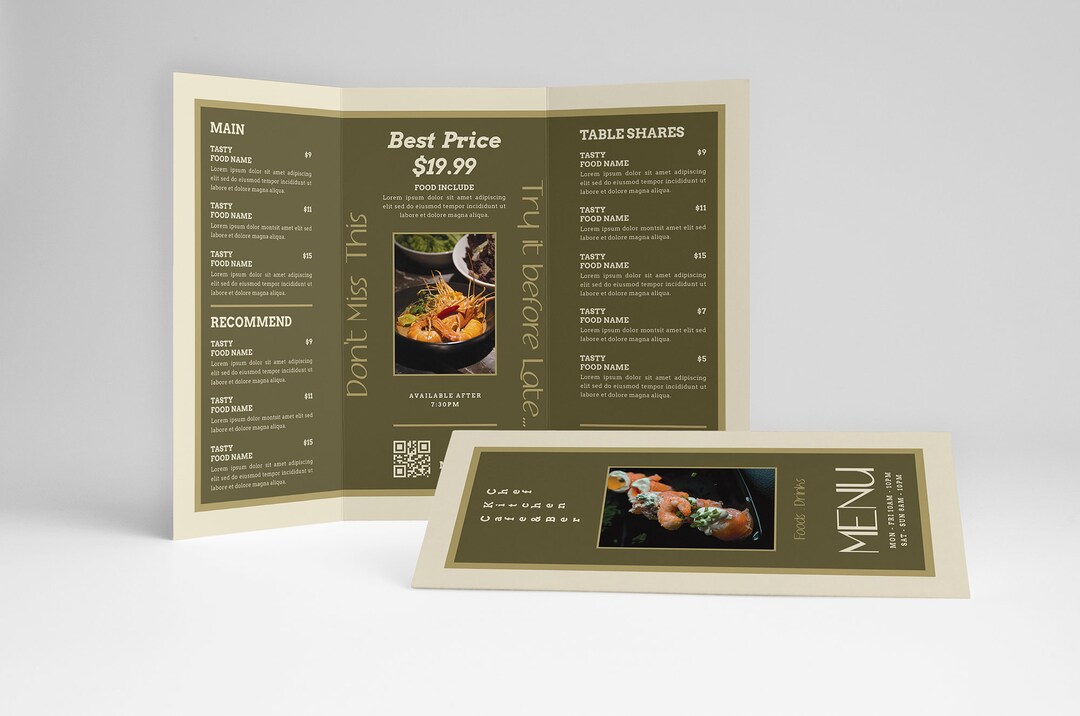 Trifold Food Menu Restaurant Menu Fully Editable Menu Template, Cafe ...