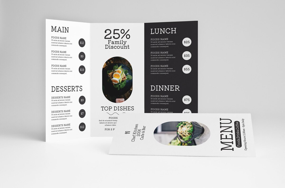 Trifold Food Menu Restaurant Menu Fully Editable Menu Template, Cafe ...