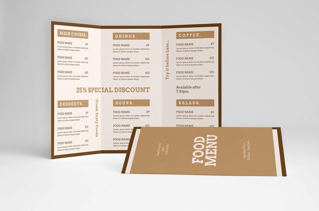 Trifold Food Menu Restaurant Menu Fully Editable Menu Template, Cafe ...