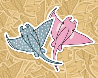 Vinyl Manta Rays Swimming Sticker, Two Manta Rays Vinyl Stickers, Ocean ...