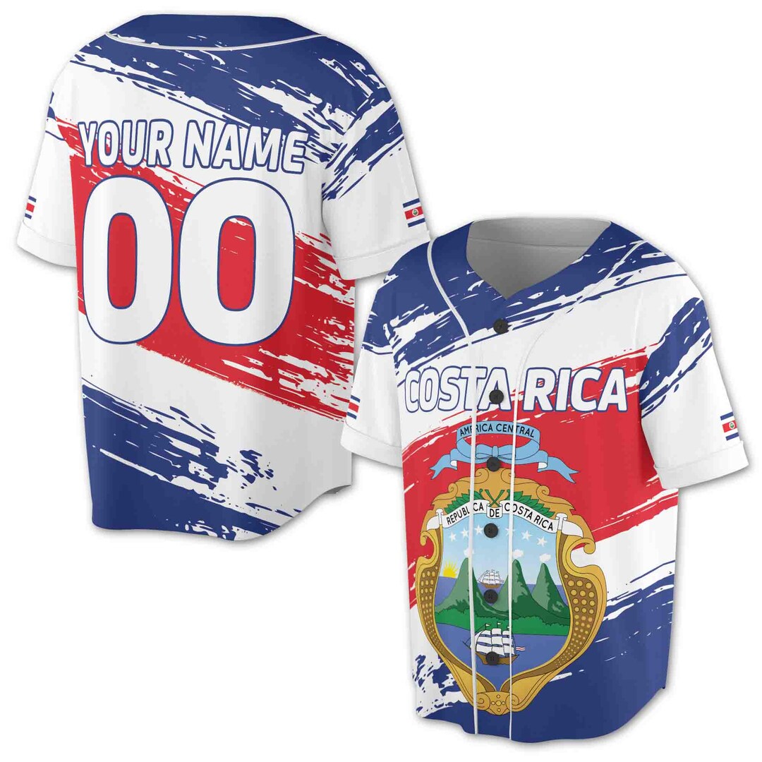 Personalized Name Number Costa Rica Flag Coat of Arms Baseball Jersey S ...