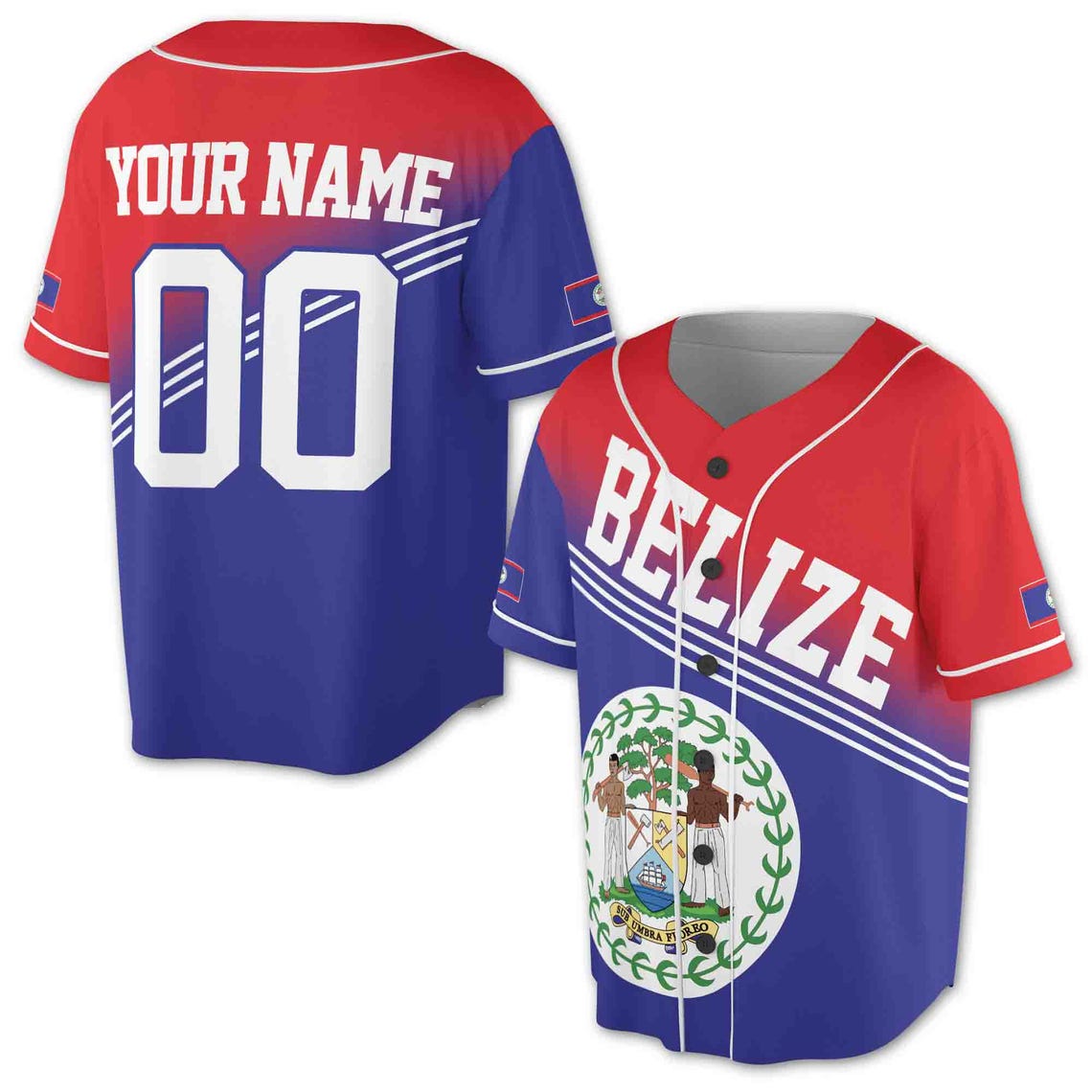Personalized Belize Flag Baseball Jersey, Custom Name Number Coat Arms ...