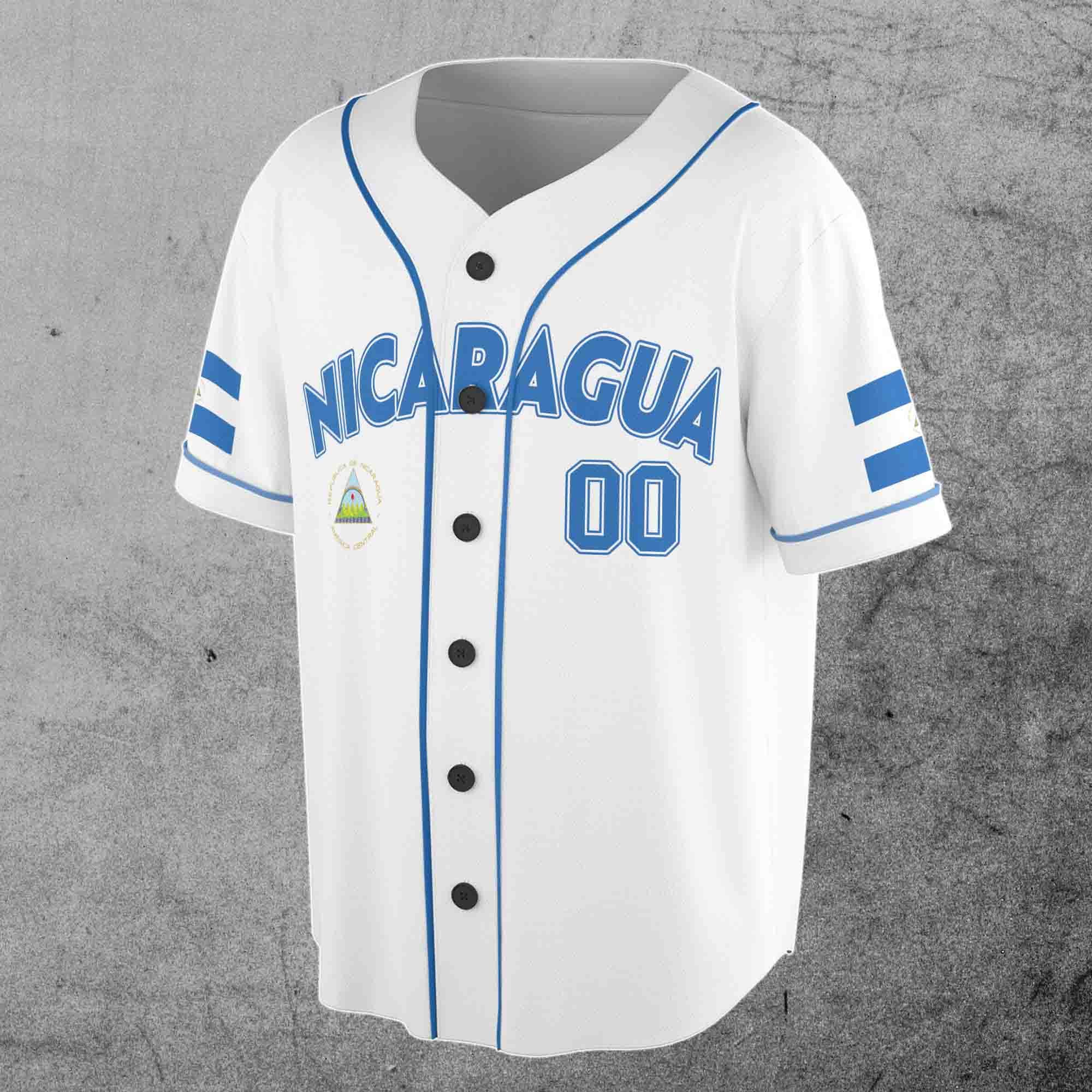 Personalized Name Number Nicaragua Flag Coat of Arms Baseball Jersey S ...