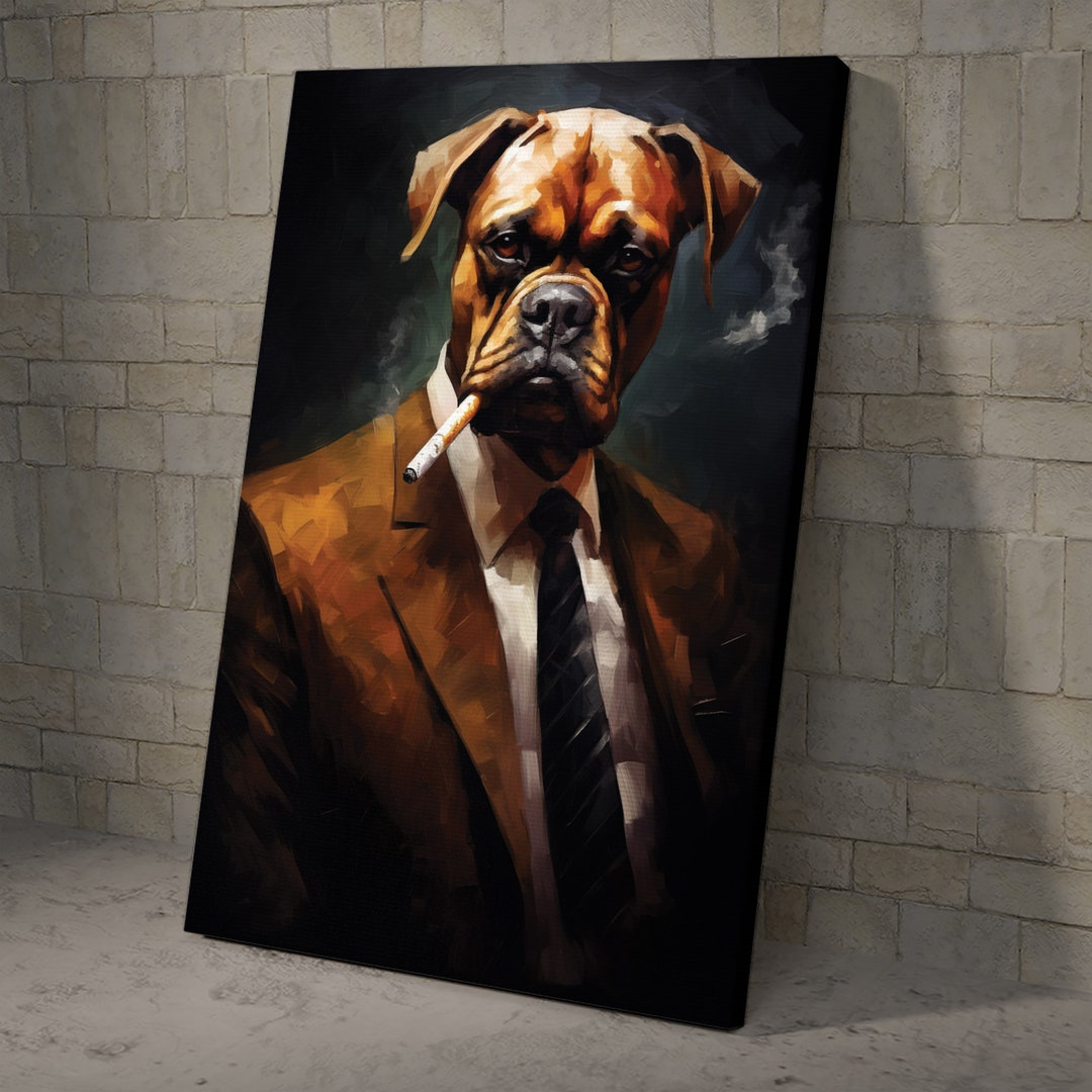 Boxer Dog Wearing Suit Smoking Cigarette Poster and Canvas - Etsy