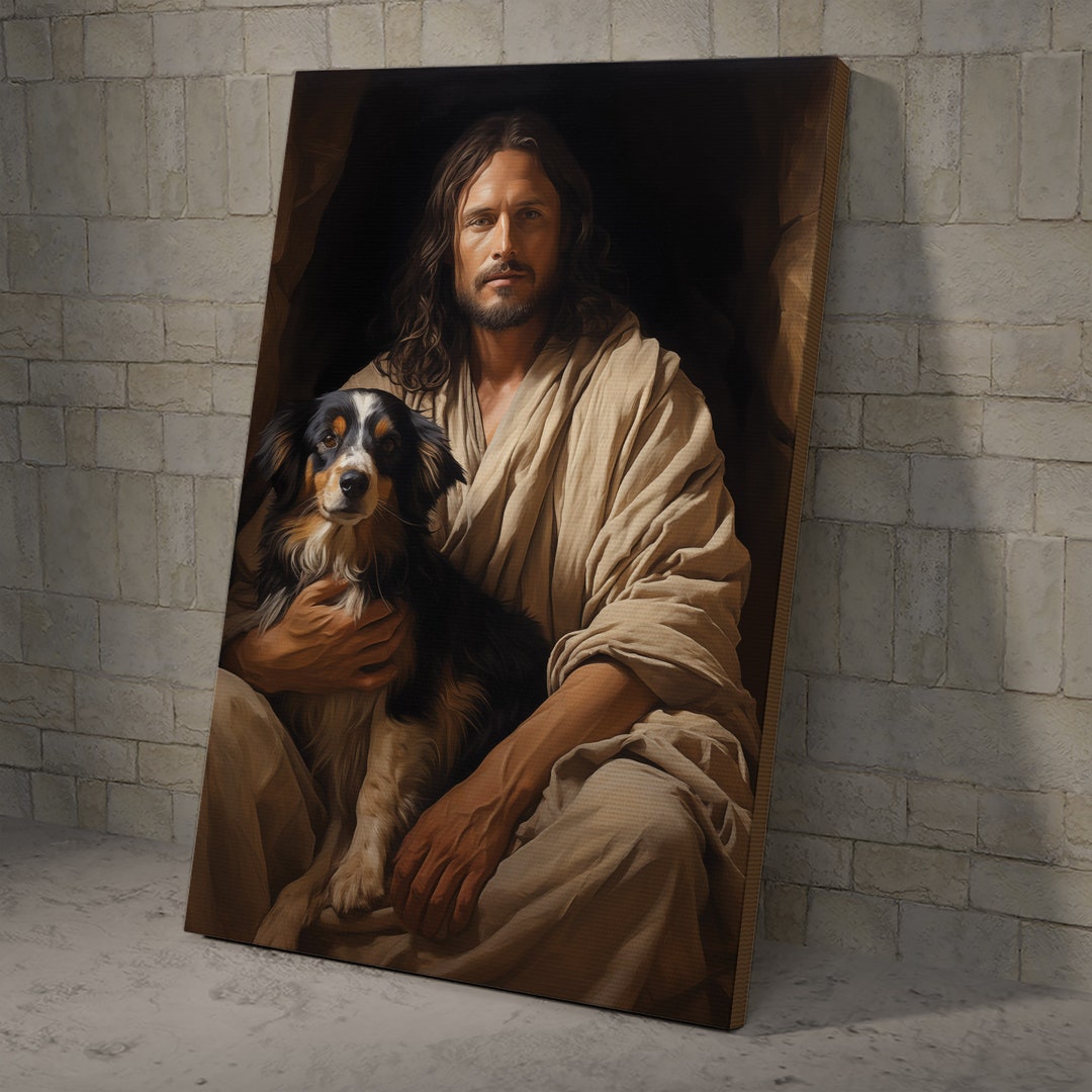 Jesus Holding the Dog, Love of Jesus Wall Art Poster and Canvas - Etsy