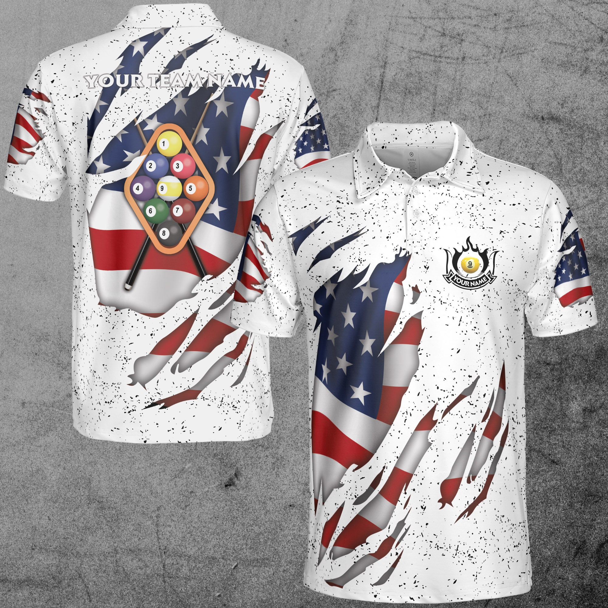 Custom Billiard 9 Ball Pool White Men Shirts, Billiard Team Polo Shirt ...