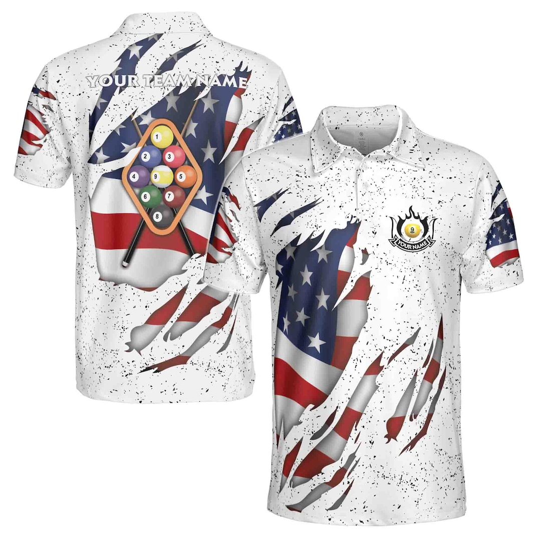 Custom Billiard 9 Ball Pool White Men Shirts, Billiard Team Polo Shirt ...