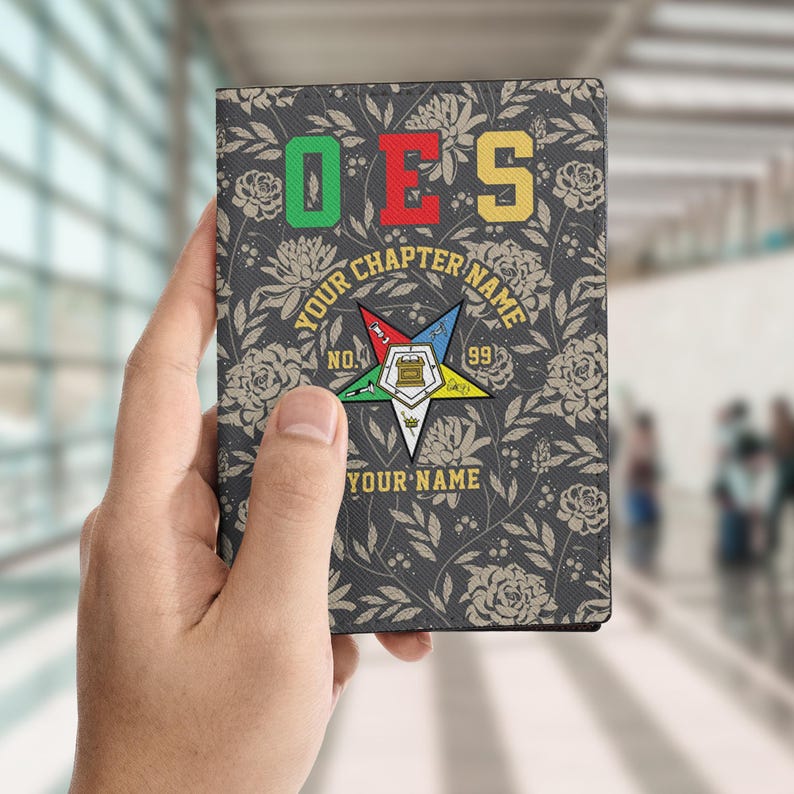Customized OES Symbol Freemasonry Floral Gray Beige Leather Passport ...