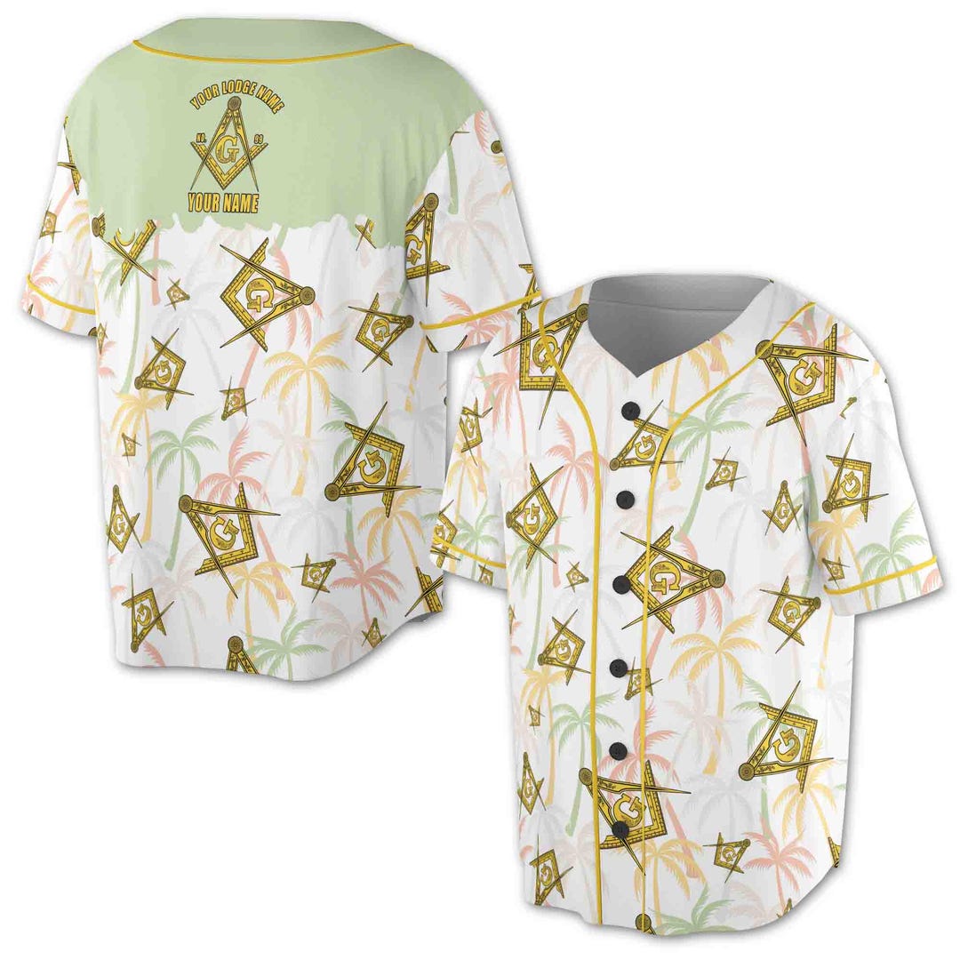 Custom Masonic Master Mason Tropical Summer Pattern Baseball Jersey S ...