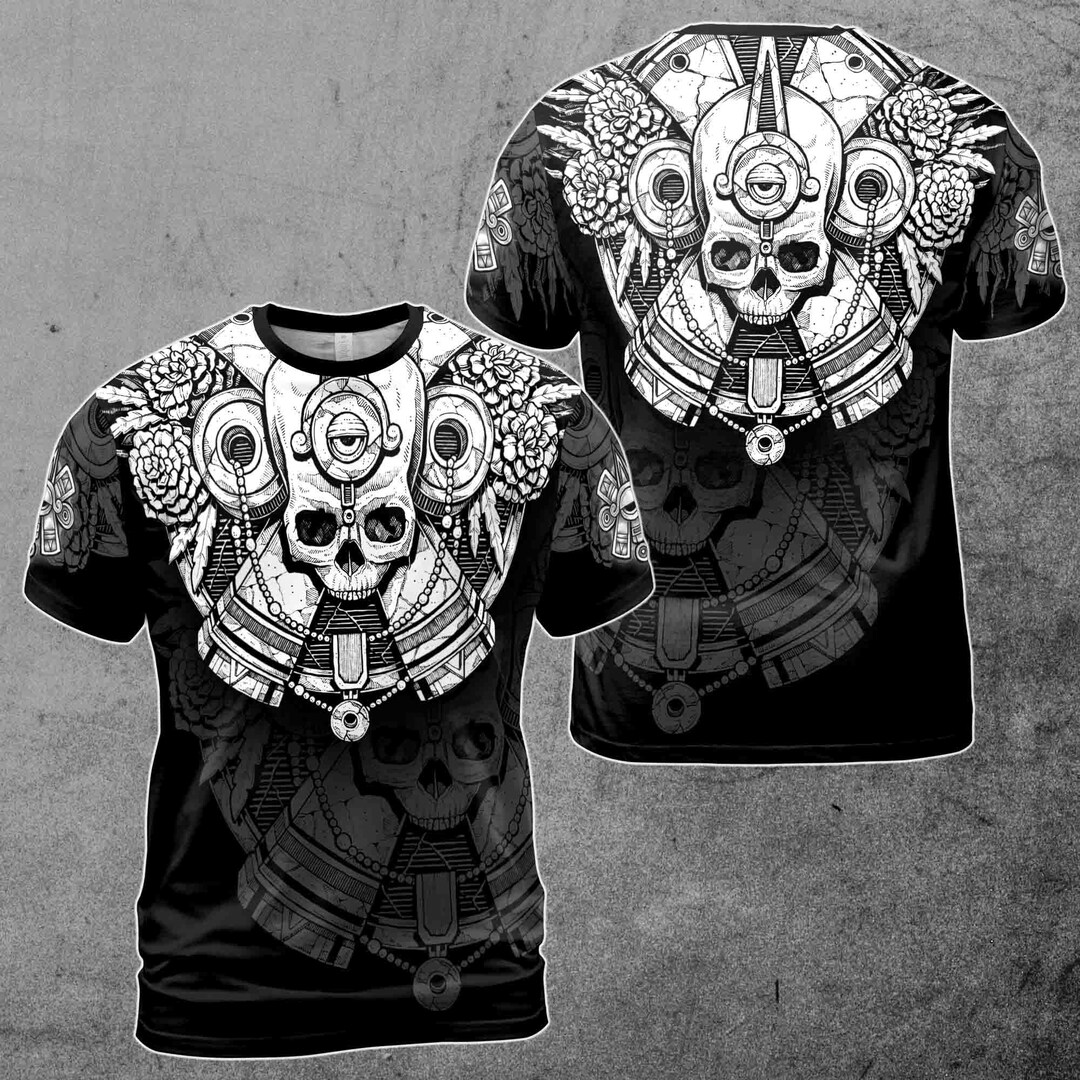 Ancient Aztec Ollin Eye Skull Tattoo Tribal Pattern 3D T-shirt S-5XL - Etsy