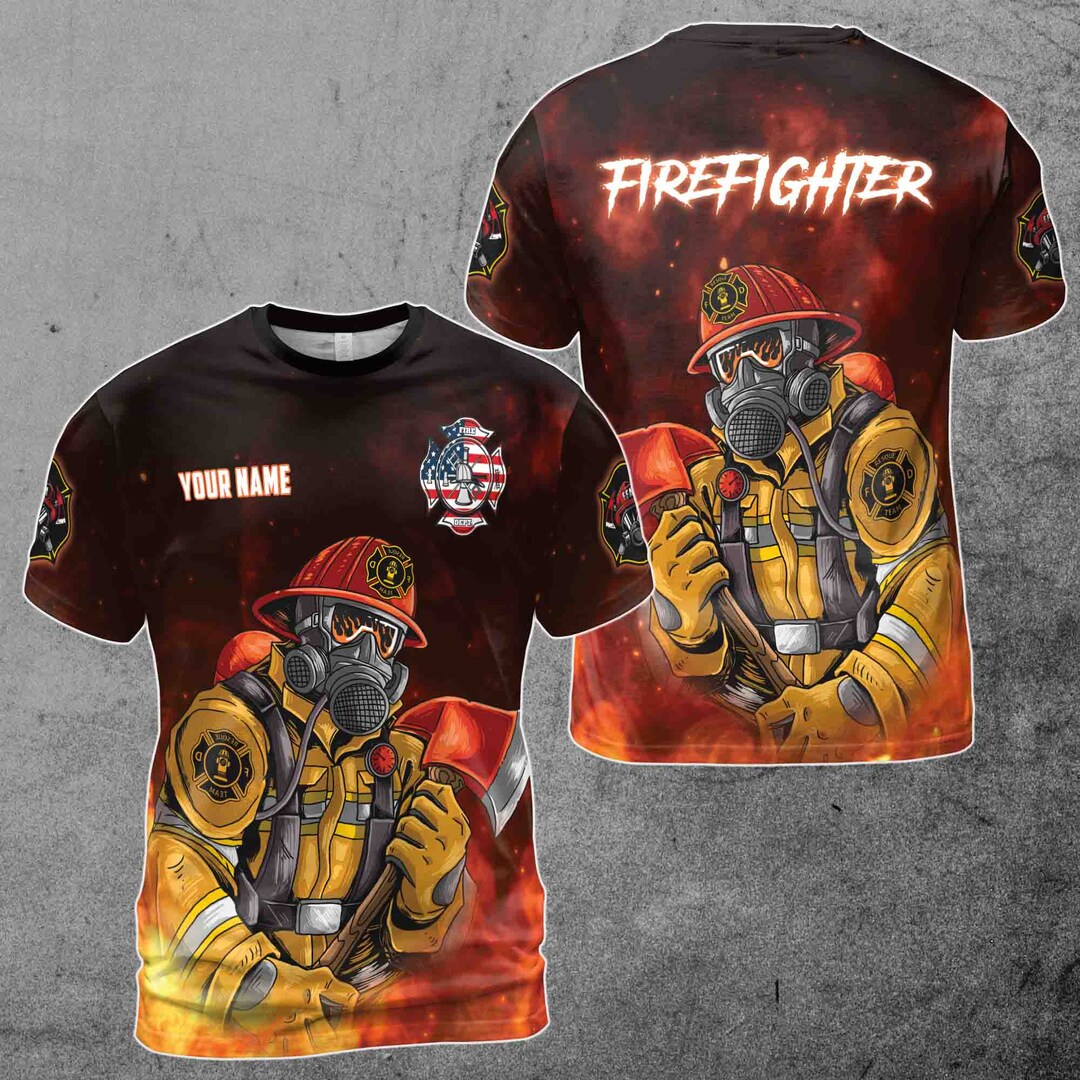 Custom Name Firefighter Fire Dept Flame Men's T-shirt S-5XL - Etsy